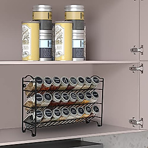 SWOMMOLY Spice Rack Organizer with 24 Empty Square Spice Jars, 396 Spice Labels with Chalk Marker and Funnel Complete Set, for Countertop, Cabinet or Wall Mount, Black