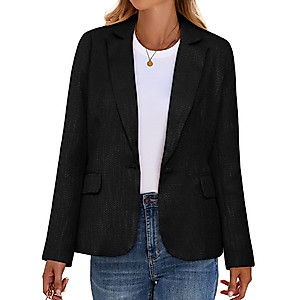 luvamia Women's Black Tweed Blazer for Business Casual, Size Large