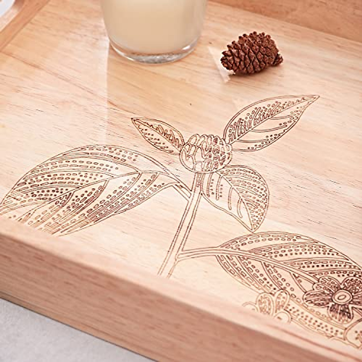 Wood Serving Tray with Handles, Set of 2 Platters, Perfect for Food Tray, Breakfast Tray, Toilet Tray Bathroom Sink Tray