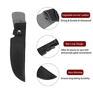 HARFINGTON Fixed Blade Knife Sheath 10" x 2.1" Belt Loop Design Straight Knife Holder Case with Copper Snap Closure for Outdoor Leisure Kitchen, Black