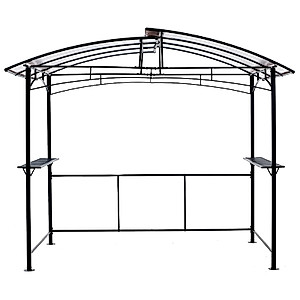 8'x5' Hardtop Grill Gazebo, Outdoor BBQ Gazebo with Interlaced Vented Polycarbonate Roof, Permanent Hard Top Gazebo with Two Shelves, Steel Barbeque Grill Canopy for Patio, Deck, Backyard and Garden