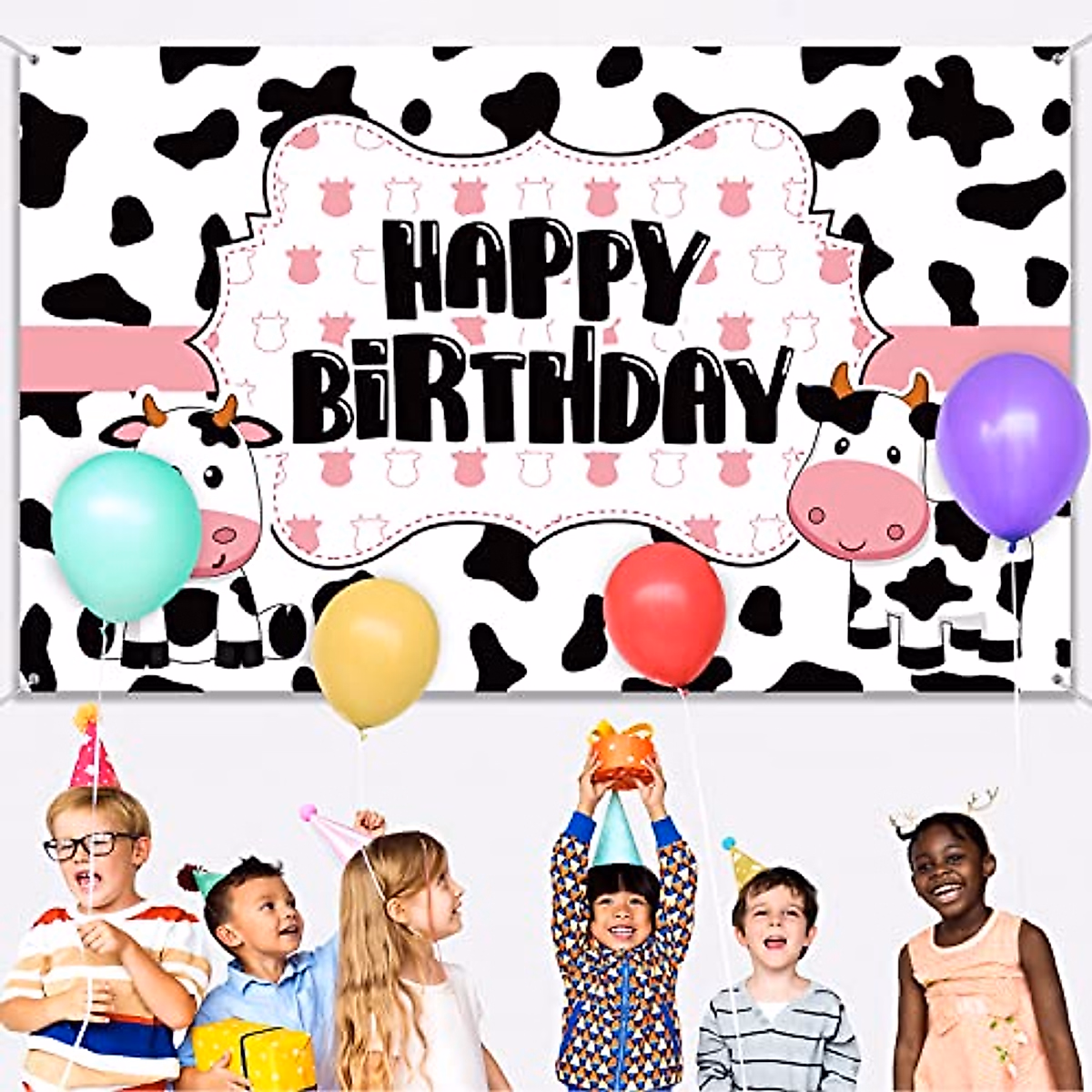 Cow Birthday Party Supplies Funny Cow Party Decorations Backdrop Cow Themed Birthday Banner Happy Birthday Photography Background for Farm Birthday Party Farm Animal Theme Party Favors, 71 x 43 Inch