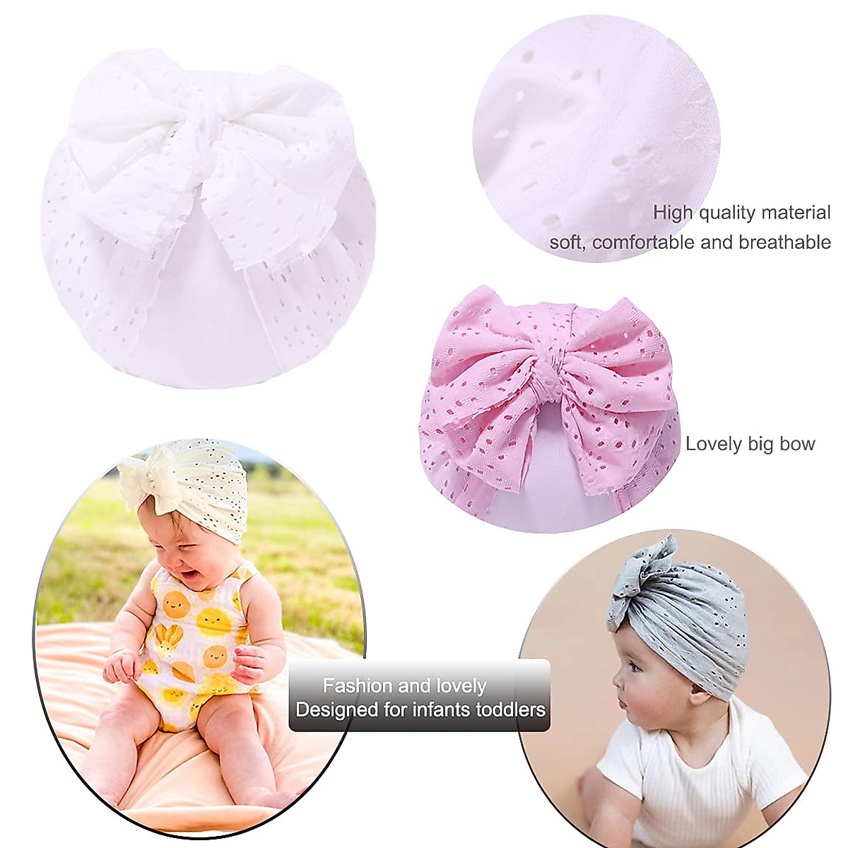 DANMY Baby Girl Hat with Bow Hat Toddlers Soft Turban Knotting Hats Cap (Pink/Purple/DarkPink/White/Green/Beige)