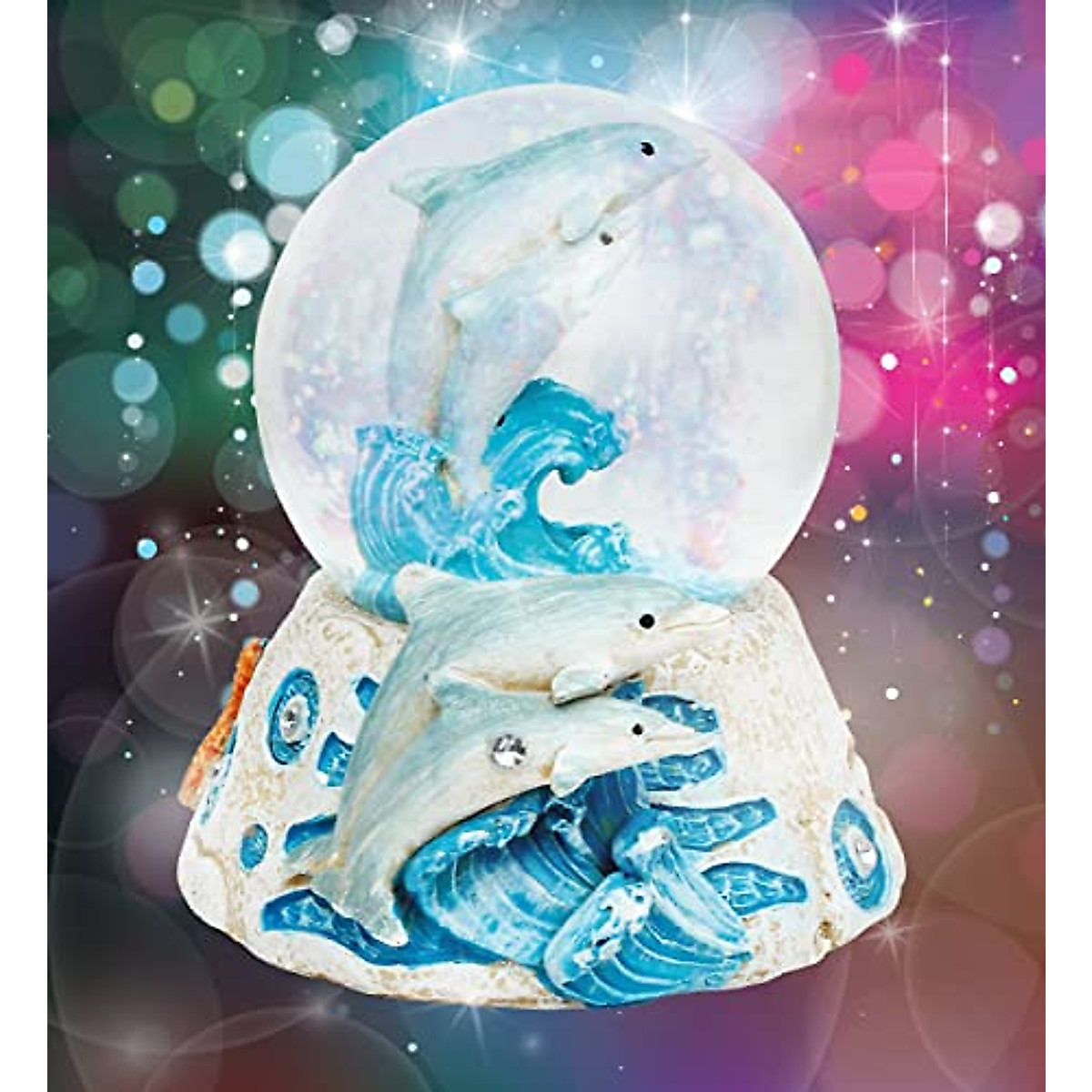 COTA Global Dolphin Stone Snow Globe - Sparkly Water Globe Figurine with Sparkling Glitter, Collectible Novelty Ornament for Home Decor, for Birthdays, Christmas, and Valentine's Day