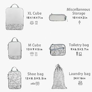 CHOICENOW Compression Packing Cubes for Suitcases - Extra Large Luggage Organizer Bags, 6-Piece Set, Travel Packing Organizers for Clothes (Camo grey)