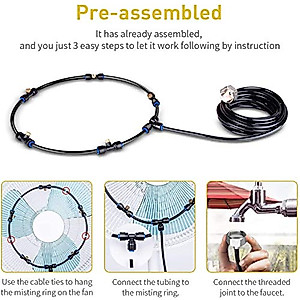 Meikelion Outdoor Misting Fan Kit Mist Cooling System Fan Kit for a Cool Patio Breeze 23FT (7M) Misting Line + 5 Copper Metal Mist Nozzles + a Copper Metal Connector(3/4'') Fit to Any Outdoor Fan