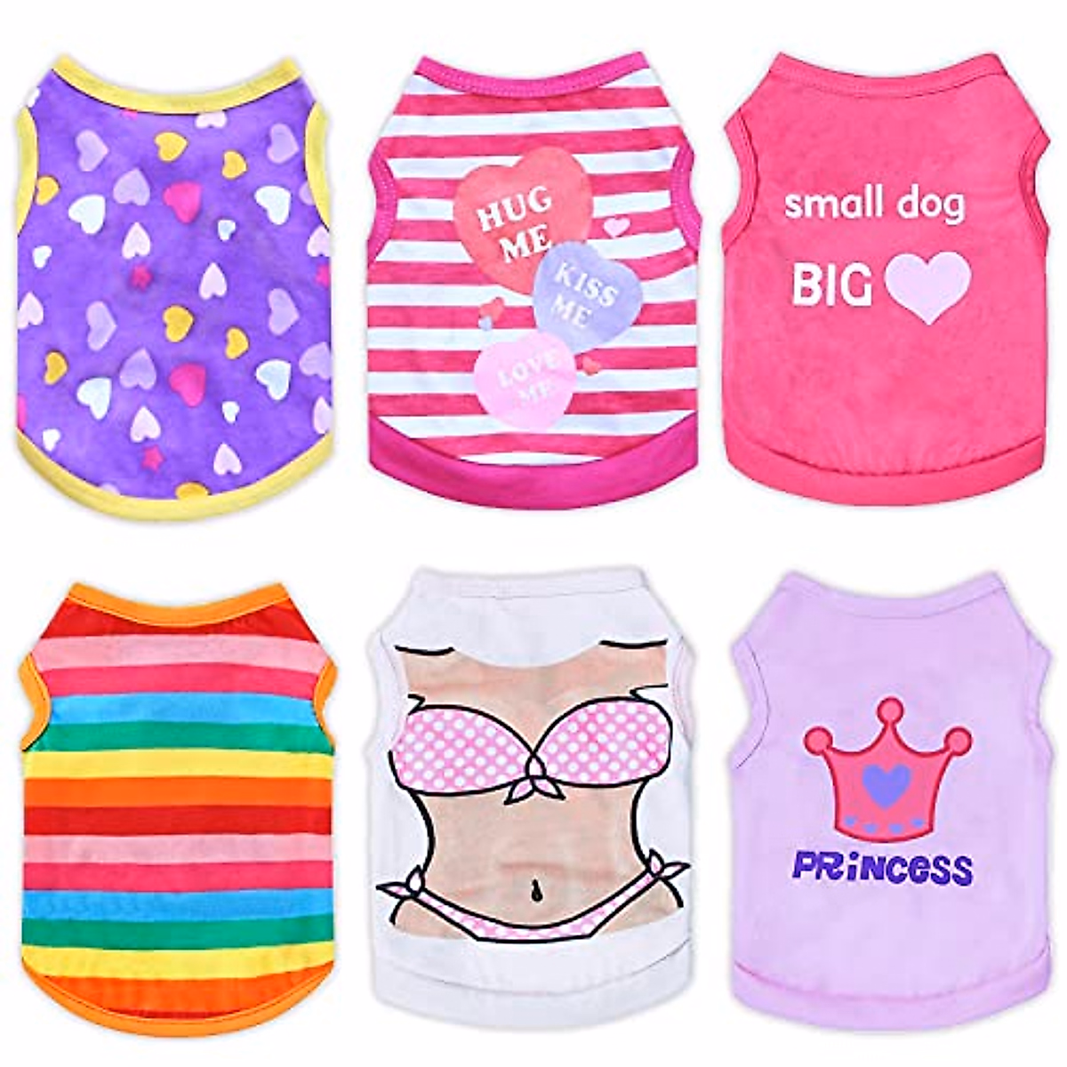 DegGod 6 Pieces Dog Shirts for Small Medium Dogs, Breathable Pet Printed Vest Clothes Summer Dog Clothing Pullover Soft T Shirt for Girl Puppy Chihuahua Christmas New Year Apparel (Pink, L)