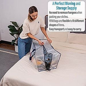 VENO Heavy Duty Extra Large Clear Moving Bags W/ Backpack Straps Strong Handles & Zippers, Storage Totes For Space Saving, Fold Flat, Alternative to Moving Box, Recycled Material (Clear - Set of 8)