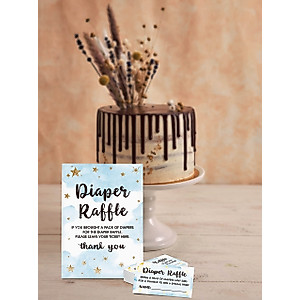 Gihyan Diaper Raffle Baby Shower Game Set(1 Standing Sign + 50 Guessing Cards), Moon and Star Diaper Raffle Tickets for Baby Shower, Twinkle Twinkle Little Star Baby Shower Party Favor Decor - A24