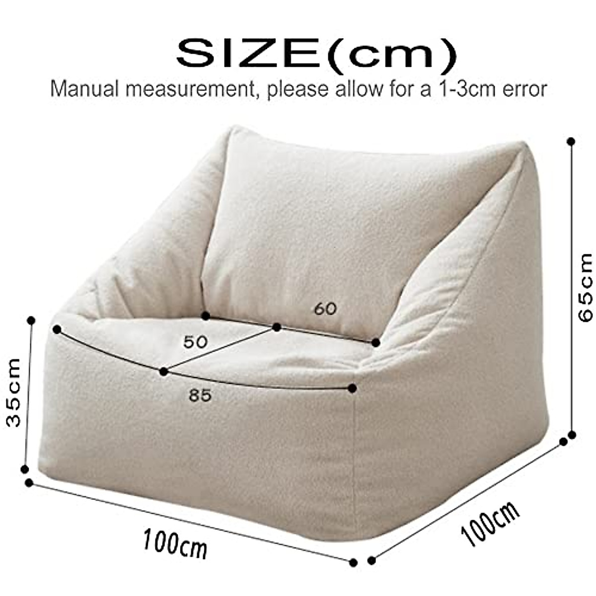 Bean Bag Chair Top Faux Cashmere Fleece Bean Bag Cover No Filler Adult Beanbag Chair Pouf Ottoman Sac Nest Floor Seat Sofa Couch Living Room Furniture (Color : Beige, Size : Empty Cover)