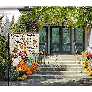 Deloky Fall Welcome Pumpkin Patch Garden Flag-Double-Sided Farmhouse Autumn Yard Burlap Banner,Flag for Fall,Thanksgiving Indoor & Outdoor Decoration