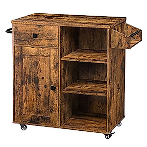 HOOBRO Kitchen Island, Kitchen Storage Cabinet with Drawer, Kitchen Cart with Spice Rack and Towel Rack, Saving Space, Easy Assembly, for Kitchen, Living Room, Rustic Brown BF12ZD01