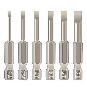 6 Pcs Slotted Screwdriver Bit Set Magnetic Flat Head Bits 2.0-6.0mm 1/4 Inch Hex Shank 2 Inch Long