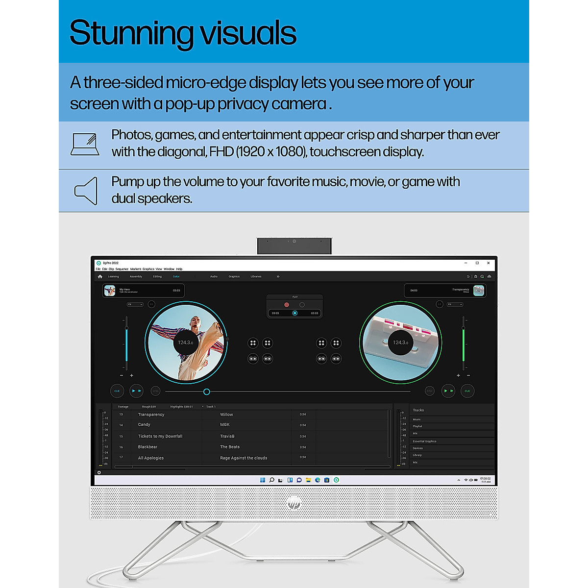 HP All-in-One Bundle PC, AMD Ryzen Processor, Radeon Graphics, 8 GB RAM, 512 GB SSD, FHD IPS Touchscreen Display, Windows 11 Home OS, Dual Computer Speakers, Wi-Fi & Bluetooth (24-cb1140, 2022)