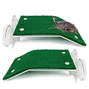 Hamiledyi Turtle Basking Platform Tortoise Climbing Ladder Aquarium Fish Tank Reptile Ramp Resting TerraceArtificial Plastic Grass Pier - 2PCS