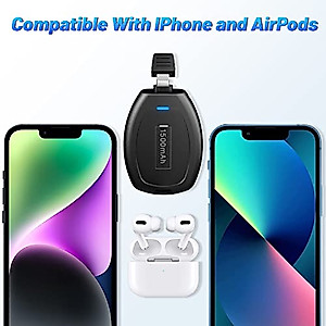 Mini Keychain Portable Charger for iPhone, Upgraded 1500mAh Power Emergency Pod, Wireless Keychain Phone Charger Emergency Power Quick Small External Mobile Battery Pack