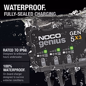 NOCO Genius GEN5X3, 3-Bank, 15A (5A/Bank) Smart Marine Battery Charger, 12V Waterproof Onboard Boat Charger, Battery Maintainer and Desulfator for AGM, Lithium (LiFePO4) and Deep-Cycle Batteries