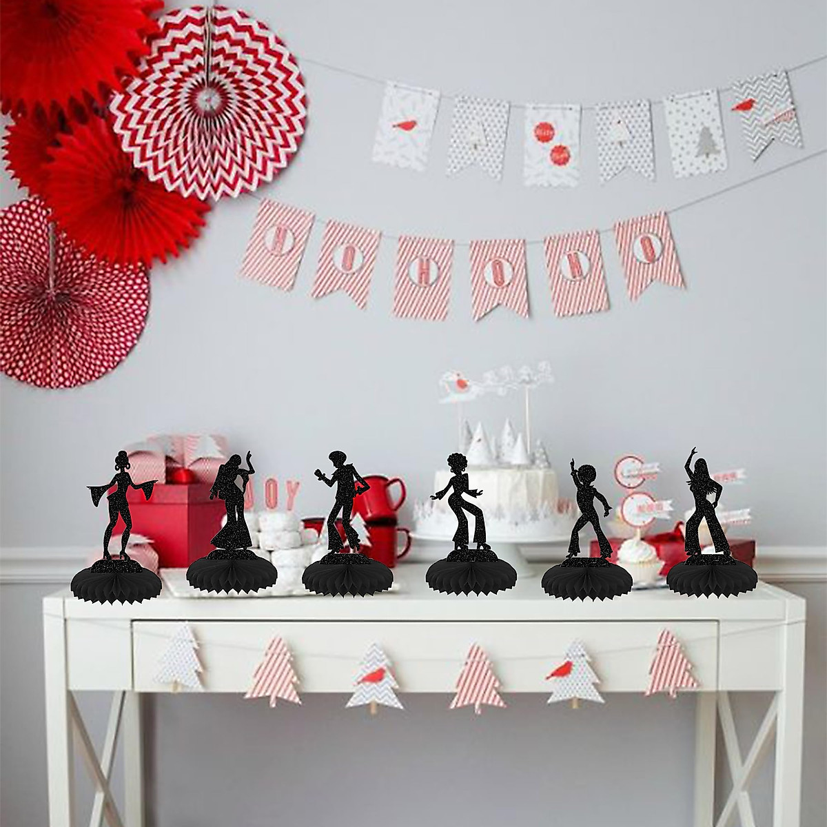 6 PCS 70's Disco Party Decorations 70s Disco Dancing Honeycomb Table Centerpiece Black Glitter 80's Disco Dancer Table Toppers Honeycomb Centerpieces for Music Disco Theme Birthday Party Supplies