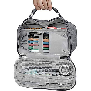 Pencil Case Pen Bag, RUMANLE Pen Bag Big Capacity Canvas Makeup Pouch Bag Case Pencil Holder Practical Students Stationery with Double Zippers Durable for School & Office Supplies - (Empty- Grey)
