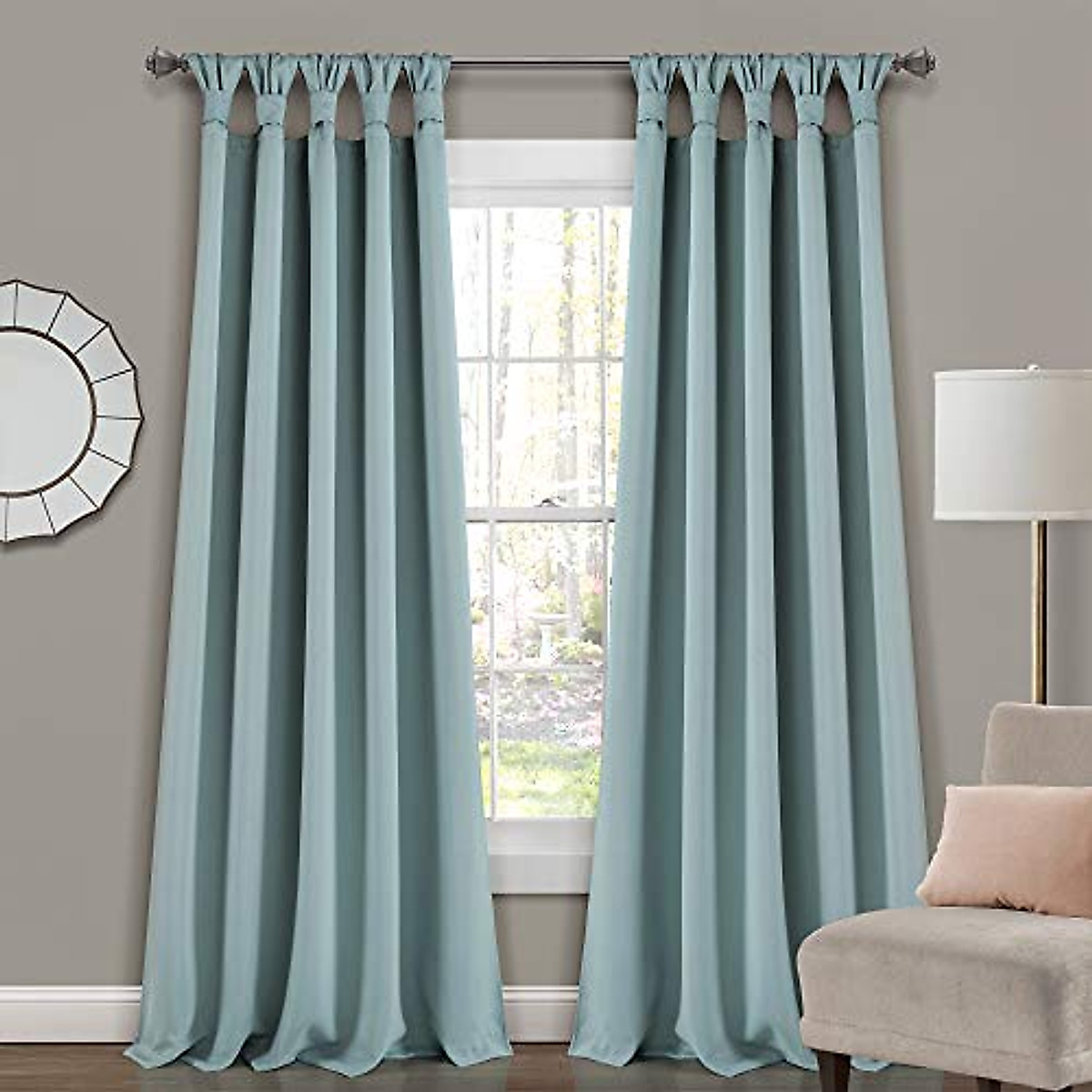 Lush Decor, Blue Insulated Knotted Tab Top Blackout Window Curtain Panel Pair, 84" x 52", 84 in x 52