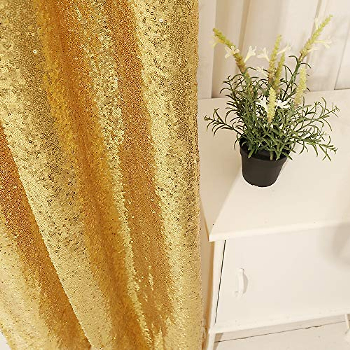 TRLYC Photography Backdrop Sequin Curtain for Wedding 2 Pieces 2 by 8 FT-Gold