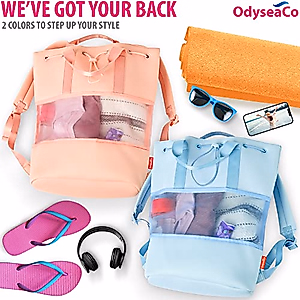 Beach Backpack Lightweight (Blue) - Beach Bags for Women Waterproof Sandproof - Neoprene Drawstring Bag Serves as Gym, Workout, Pool Bag & Beach Bag 