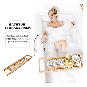 Toyvian Natural Bamboo Wooden Bathtub Caddy Tray with Rails Shower Organizer Rack for Bathroom