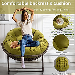 Luccalily Outdoor Front Porch Papasan Rocking Cozy Chair, Indoor Padded Cushion Recliner Chair, Oversize Egg Chair for Patio, Yard, Garden, Living Room (Olive)