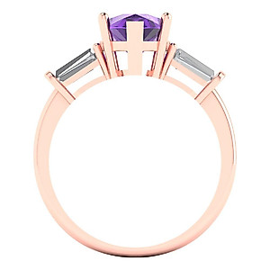 Clara Pucci 2.5 ct Pear Baguette cut 3 stone Solitaire Natural Amethyst Designer Anniversary Bridal Engagement Ring 14k Rose Gold