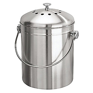 iDesign Basic Compost Bin with Charcoal Philtres, Stainless Steel Kitchen Food Waste Caddy, Silver