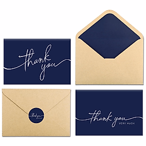 BGTCARDS 30 Pack Thank You Cards with Envelopes, Navy Blue Thank You Cards, 4" x 6" Classy Thank You Card for Business, Baby Shower, Wedding, Small Business, Graduation, Bridal Shower