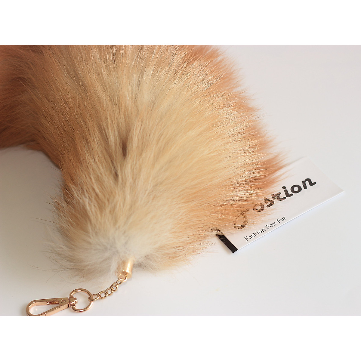 Golden Luxe: Genuine Silver Fox Tail Keychain Pendant in Rich Gold with White Tip – A Fashionable and Versatile Accessory