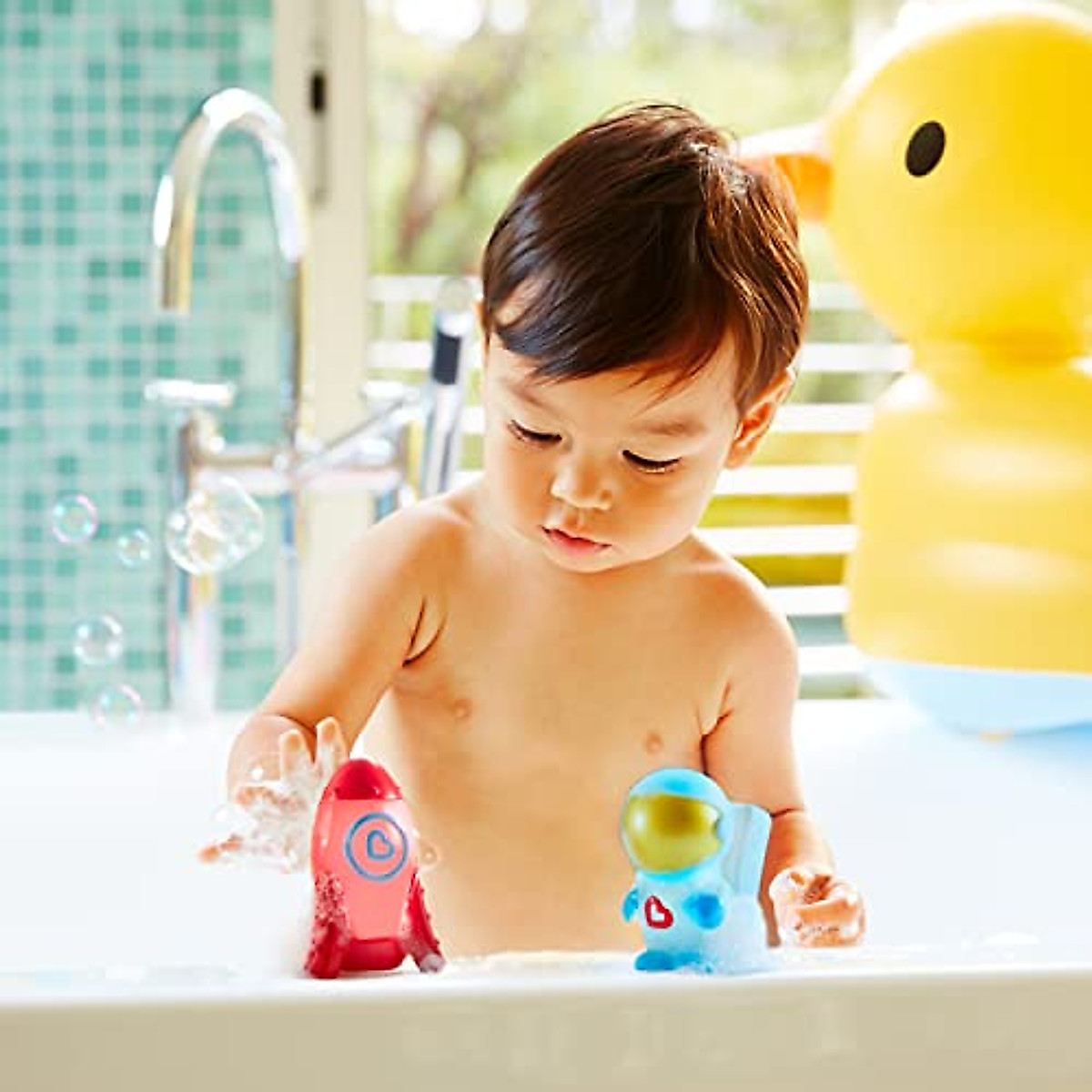 Munchkin® Galaxy Buddies™ Water Safe Light Up Baby and Toddler Bath Toy, Astronaut & Rocket Ship