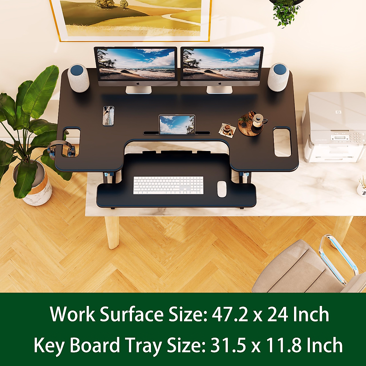 Lubvlook Standing Desk Converter, 47 x 24 Inches Height Adjustable Sit Stand Desk Riser for Dual Monitors with Keyboard Tray, Black, 47"