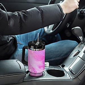 Yasala Car Tumbler with Handle Fantasy Marble Art Pinks Purples Travel Mug Coffee Cup Insulated Beverage Container Mega Cup for Hot Cold Drinking Thermos Water Bottle Cupholder Friendly 40 oz