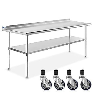 GRIDMANN Stainless Steel Table 72 in. x 30 in., NSF Commercial Kitchen Prep & Work Table w/ Backsplash and Wheels