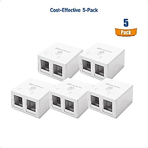 Cable Matters UL Listed 5-Pack 2-Port Keystone Jack Surface Mount Box in White