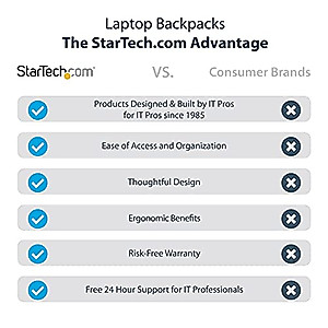 StarTech.com Unisex Backpack Ergonomic Computer Bag with Removable Accessory Case-Laptop/Tablet Pockets-Nylon, Black, 17.3" Professional IT Tech Work/Travel/Commute (NTBKBAG173)