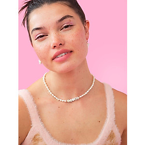 xo, Fetti Bride Freshwater Pearl Beaded Necklace, 14" Choker, Gold Letter Beads Jewelry | Bachelorette Party Decorations, Bridesmaid Gift, Bridal Shower, Wedding