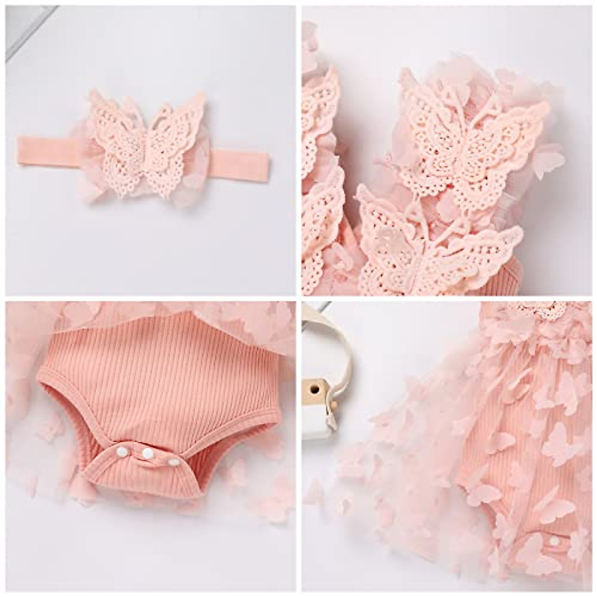 First Birthday Outfit Girl: Baby Butterfly Outfits Boho Romper Princess Butterfly Dress for Toddler Headband Cake Smash Easter Newborn Photography Butterflies Tutu Infant Photoshoot Pink 6-12 Months