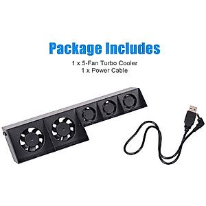 Linkhood Cooling Fan for PS4, USB External Cooler 5 Fan Turbo Temperature Control Cooling Fans for Sony Playstation 4 Gaming Console