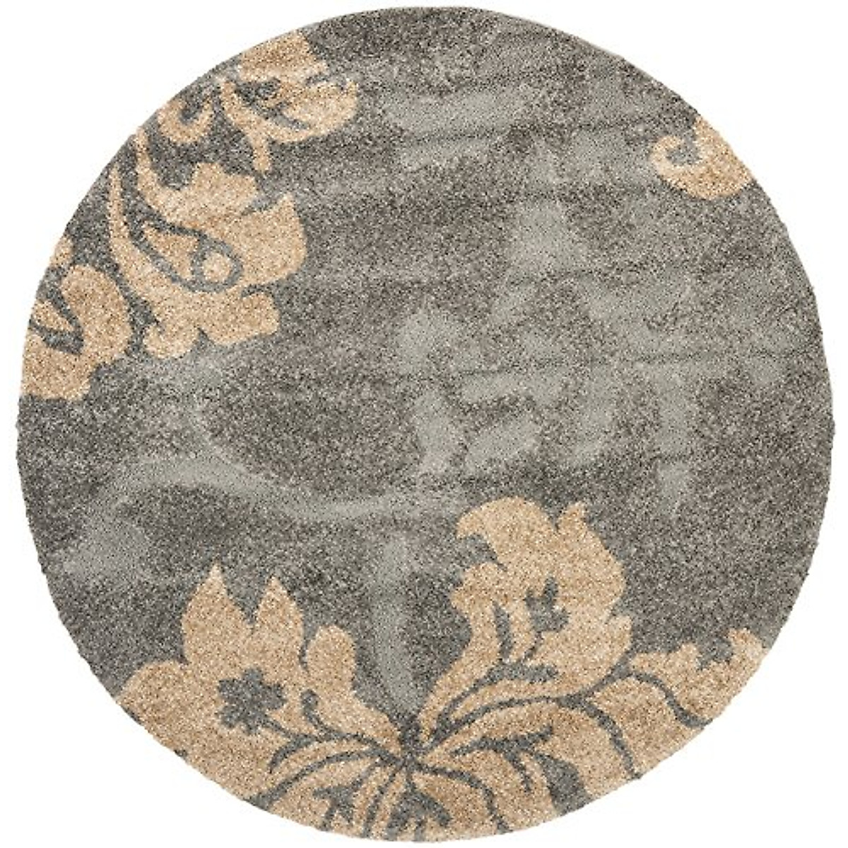 SAFAVIEH Florida Shag Collection 6'7" Round Grey/Beige SG458 Floral Non-Shedding Living Room Bedroom Dining Room Entryway Plush 1.2-inch Thick Area Rug