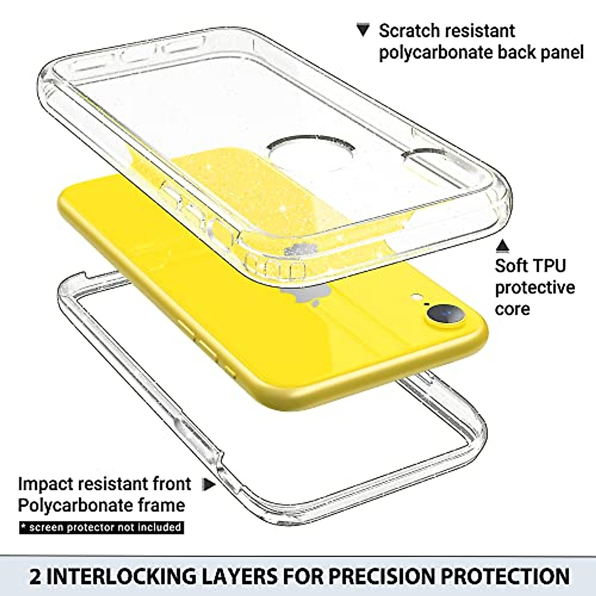 ULAK Compatible with iPhone XR Case Clear Glitter for Women Girls, Hybrid Hard PC Back Cover with Protective Bumper Anti-Scratch Shockproof Phone Case for iPhone XR 6.1 inch, Sparkle