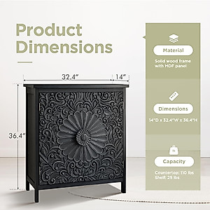 Sophia & William 2-Door Accent Cabinet, Distressed Storage Cabinet with 2 Carved Doors and Wooden Frame for Entryway, Living Room, Black