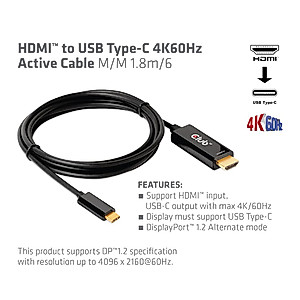 Club 3D CAC-1334 HDMI 2.0 to USB Type C 4K60Hz M/M Active Cable 1.8m-6ft