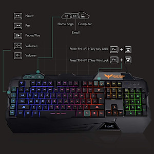 HAVIT HV-KB558CM Gaming Keyboard and Mouse Combo (Rainbow Backlit) Black / UK Layout (QWERTY)