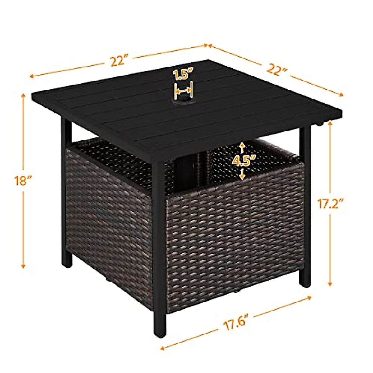 Yaheetech PE Wicker Side Table End Table Outdoor Patio Umbrella Stand All Weather Bistro Table, with 1.5" Umbrella Hole, for Garden, Pool, Deck
