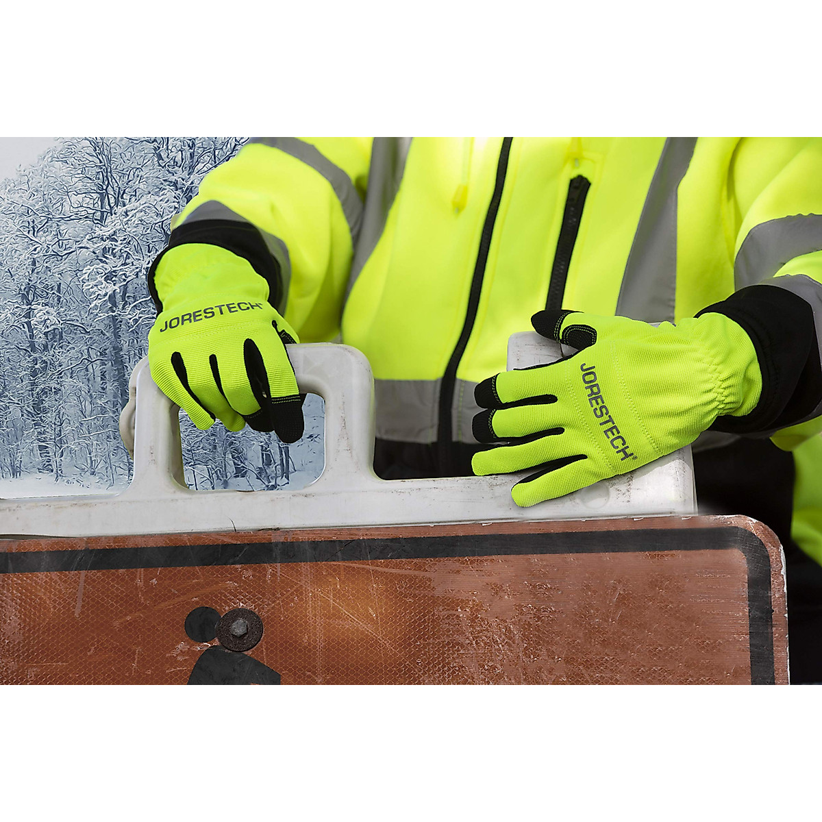 JORESTECH Fleece Lined Winter Work Gloves High Visibility Safety Touch Screen Technology Multipurpose (Large)