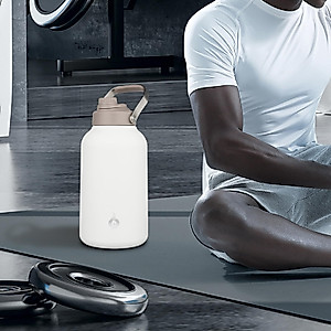 BJPKPK 1 Gallon Water Bottle Insulated, Dishwasher Safe 128oz Large Water Jug with Metal Handle & BPA Free Spout Lid, Stainless Steel Metal Thermos for Gym, Sports & Hiking, Milky White