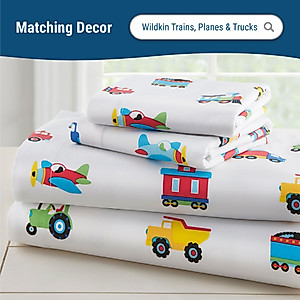 Wildkin Kids 2-Pack 100% Cotton Pillowcases for Boys & Girls, Soft and Breathable Fabric Pillow Kids Pillowcase, Fits Standard Size Pillow (20 x 30 Inches) - Trains, Planes & Trucks